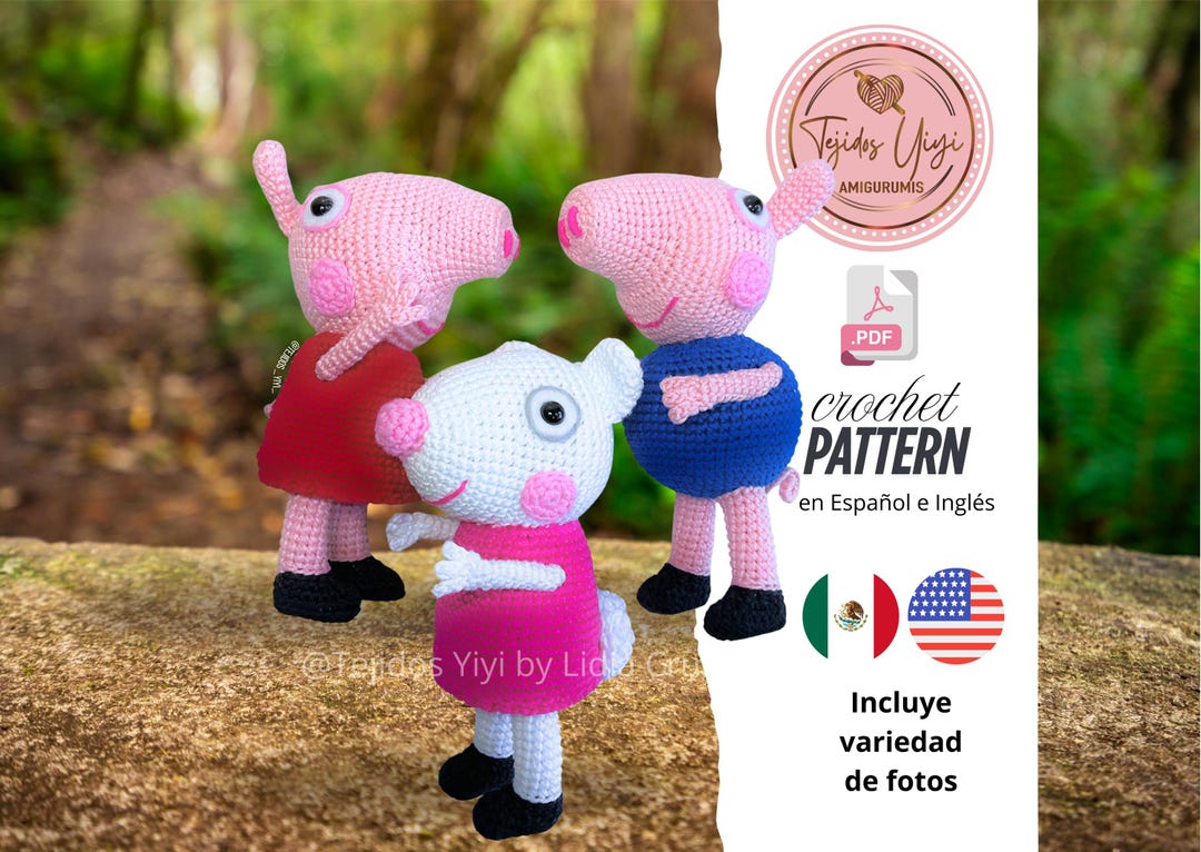 Peppa Pig Digital Pattern PDF E-book, in Spanish/english by Tejidos ...