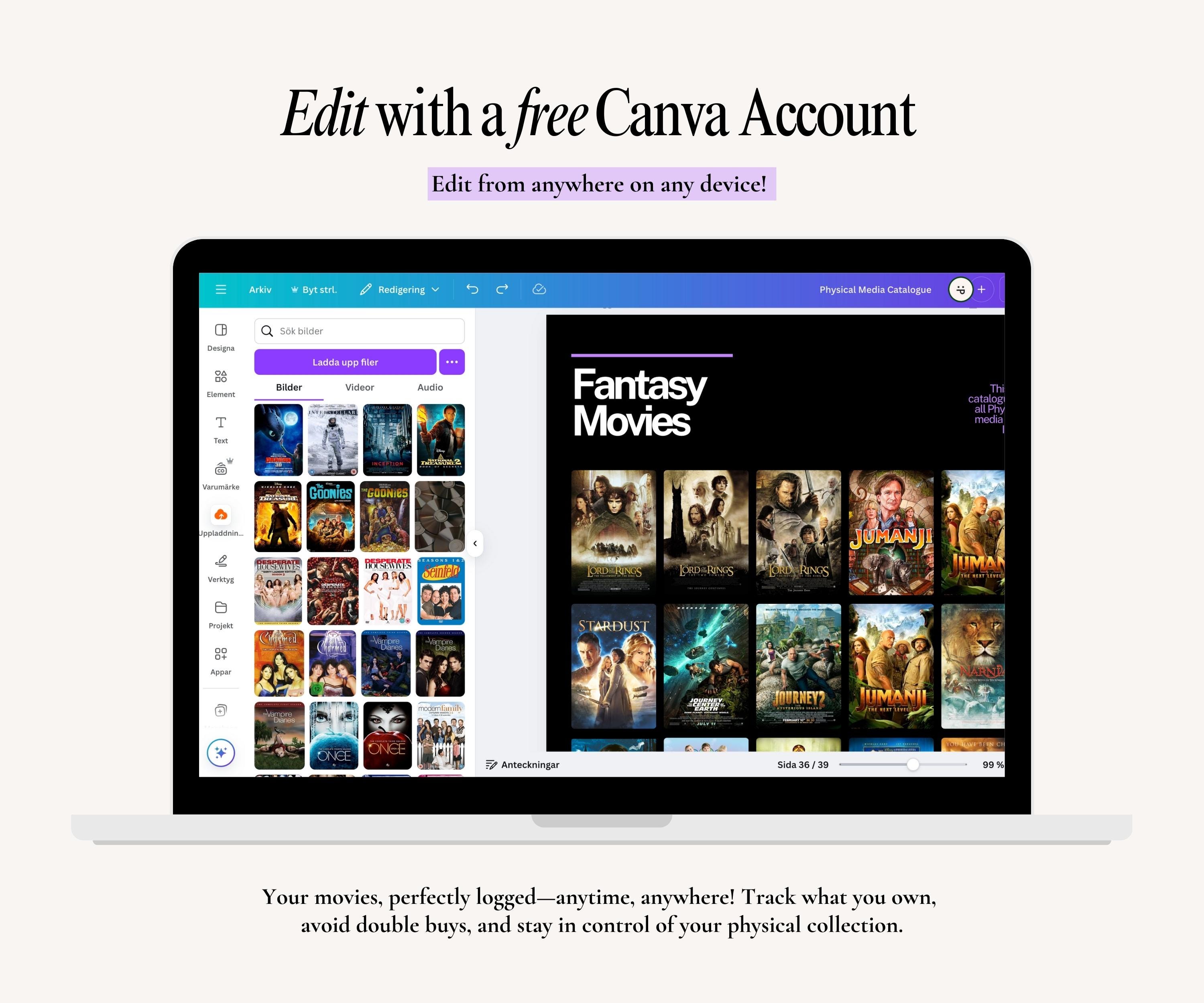 Physical Media Collection Tracker | Canva Movie Log Template | DVD VHS ...