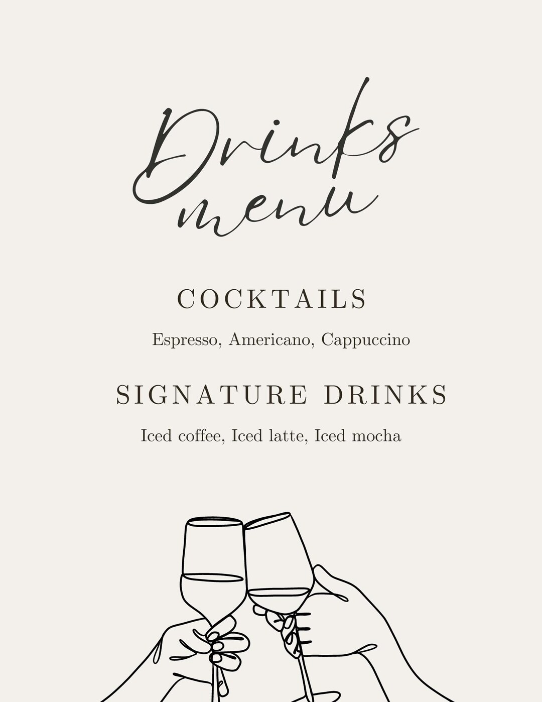 Digital Bar Menu, Signature Cocktail, Drinks Drawing, Print at Home ...