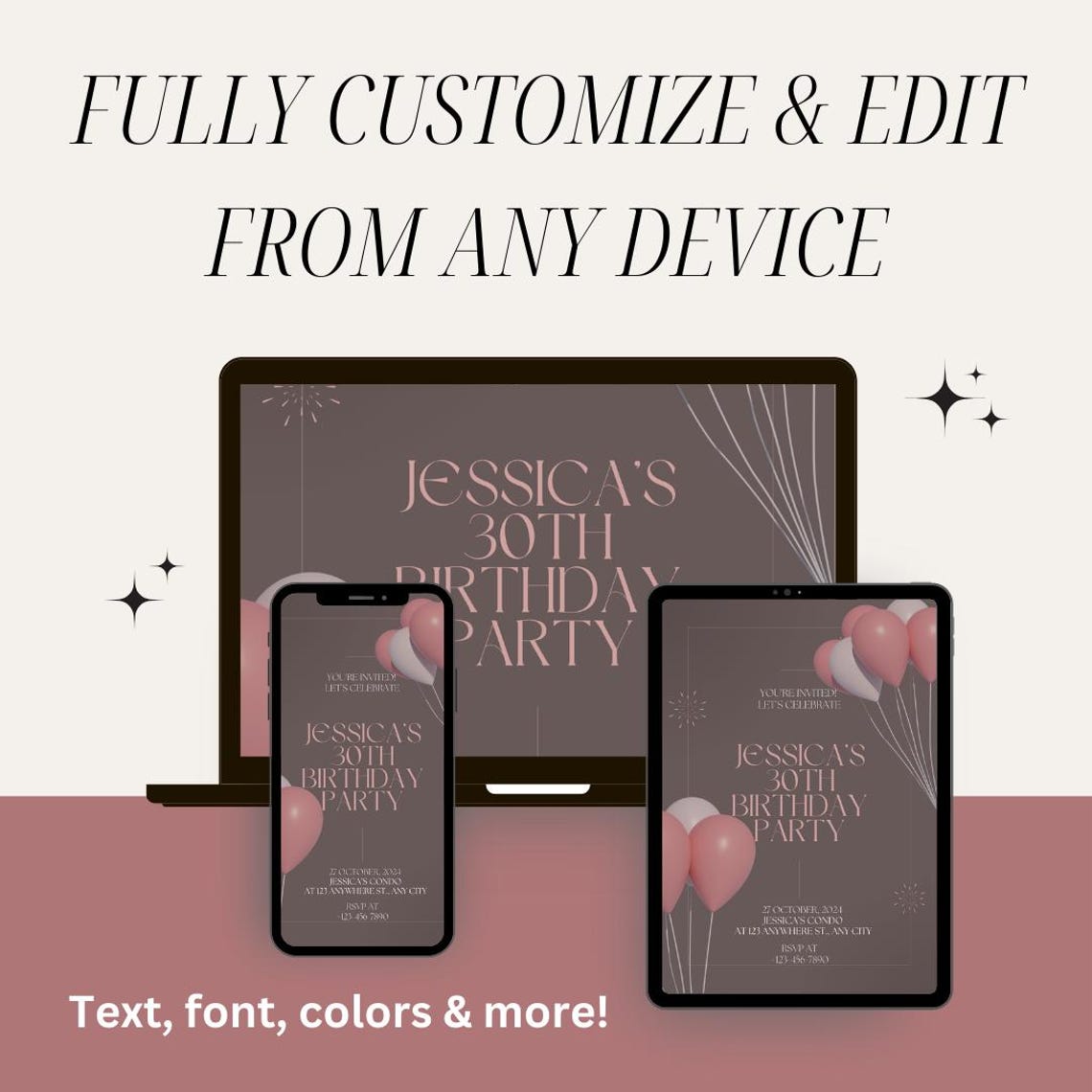 Chic Birthday Invitation, Blush Birthday Invitation, Digital Editable ...