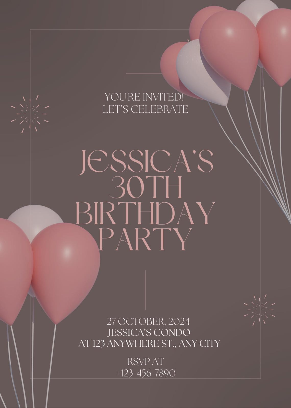 Chic Birthday Invitation, Blush Birthday Invitation, Digital Editable ...