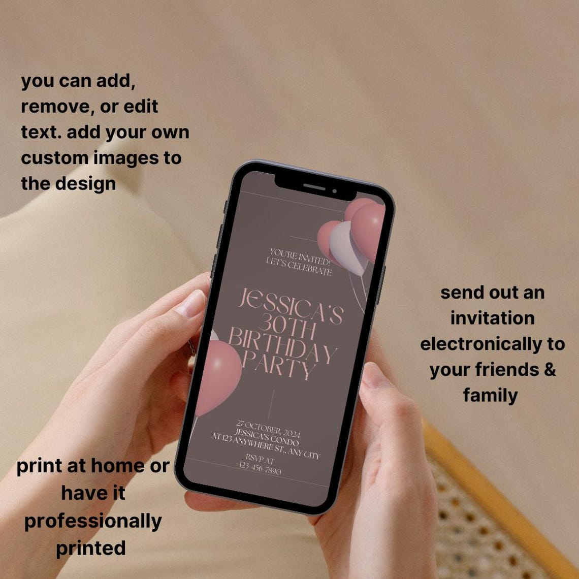 Chic Birthday Invitation, Blush Birthday Invitation, Digital Editable ...