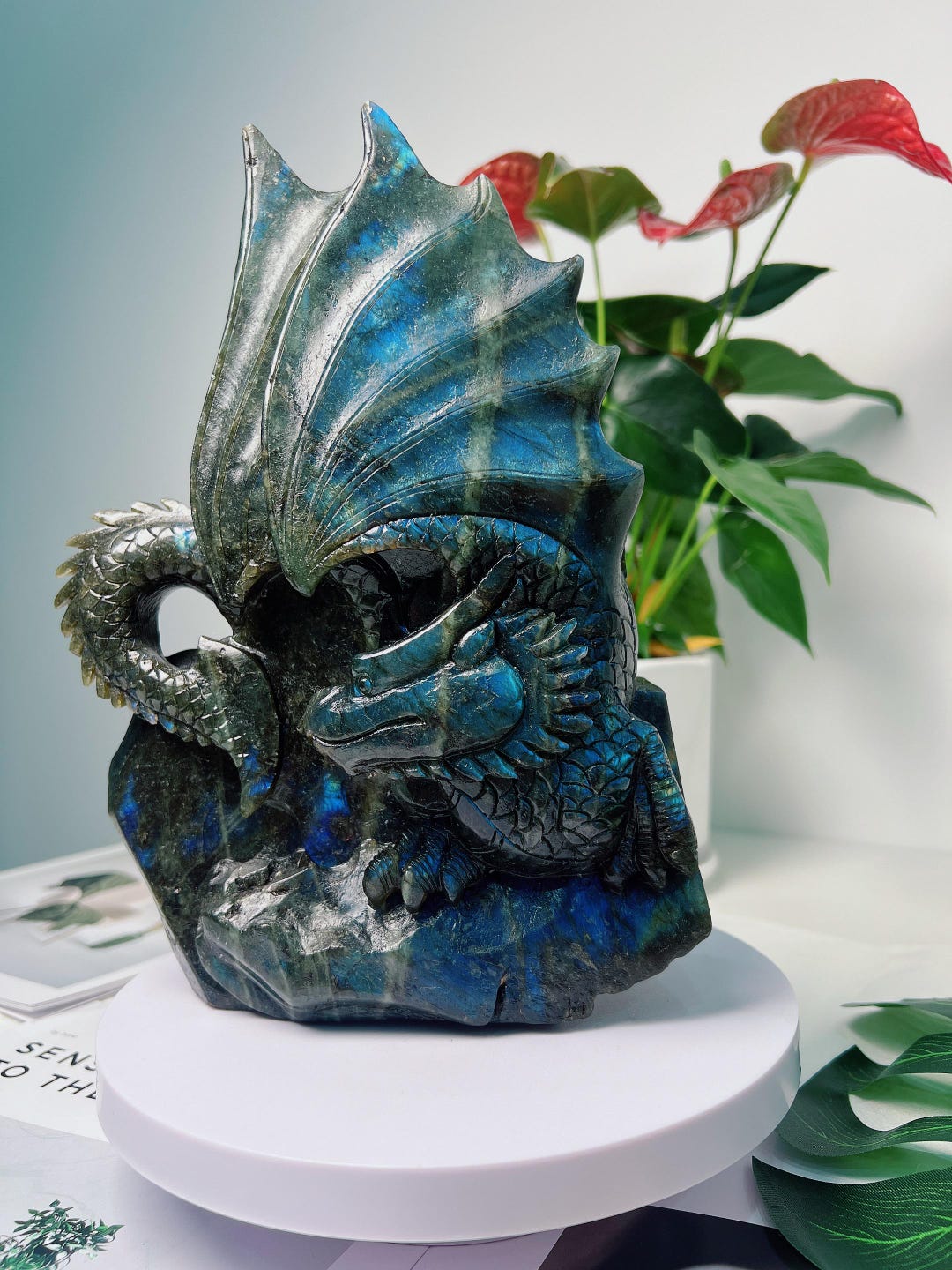 Labradorite Dragon Castle Crystal Large Natural Stone Carved and ...
