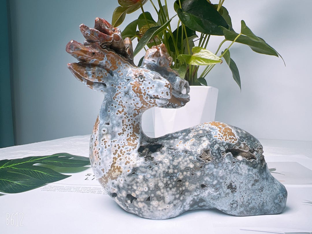 8th Vein Ocean Jasper Deer Crystal Natural Stone Carved and Polished ...
