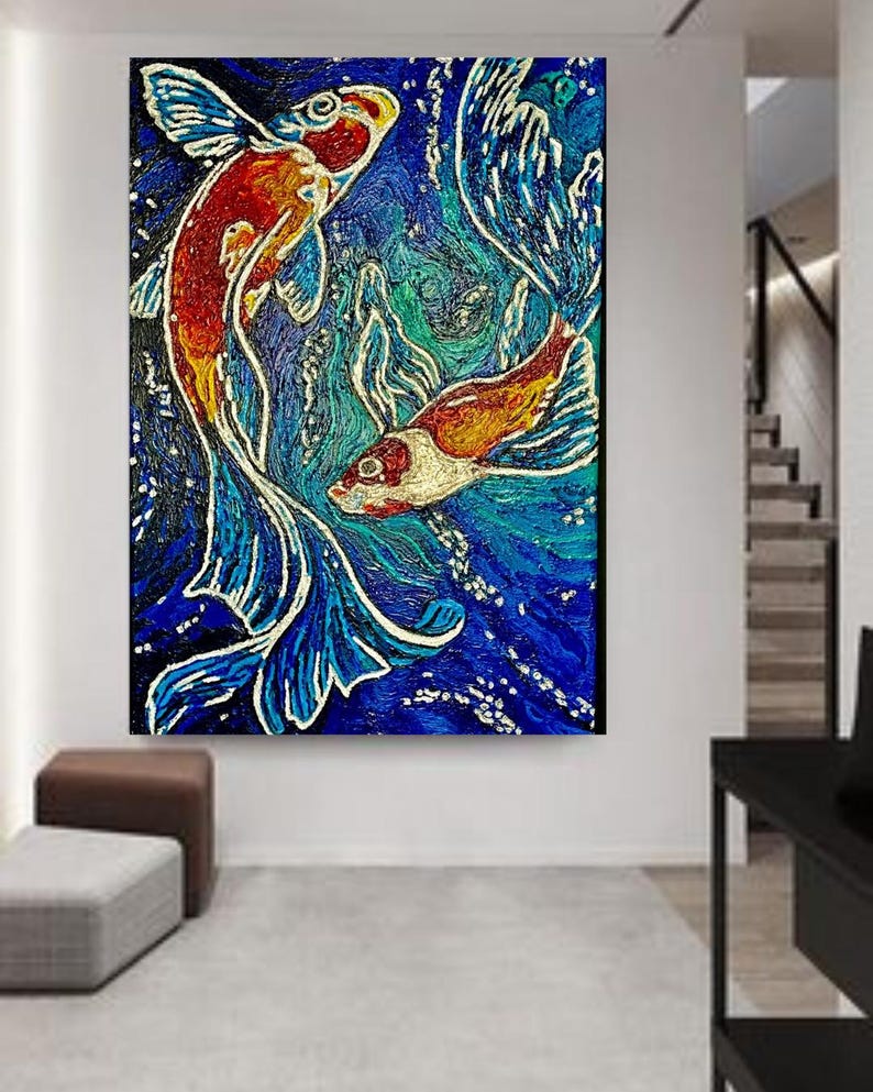 Circling Koi - Original Unique Melted Wax Art on Canvas - Etsy