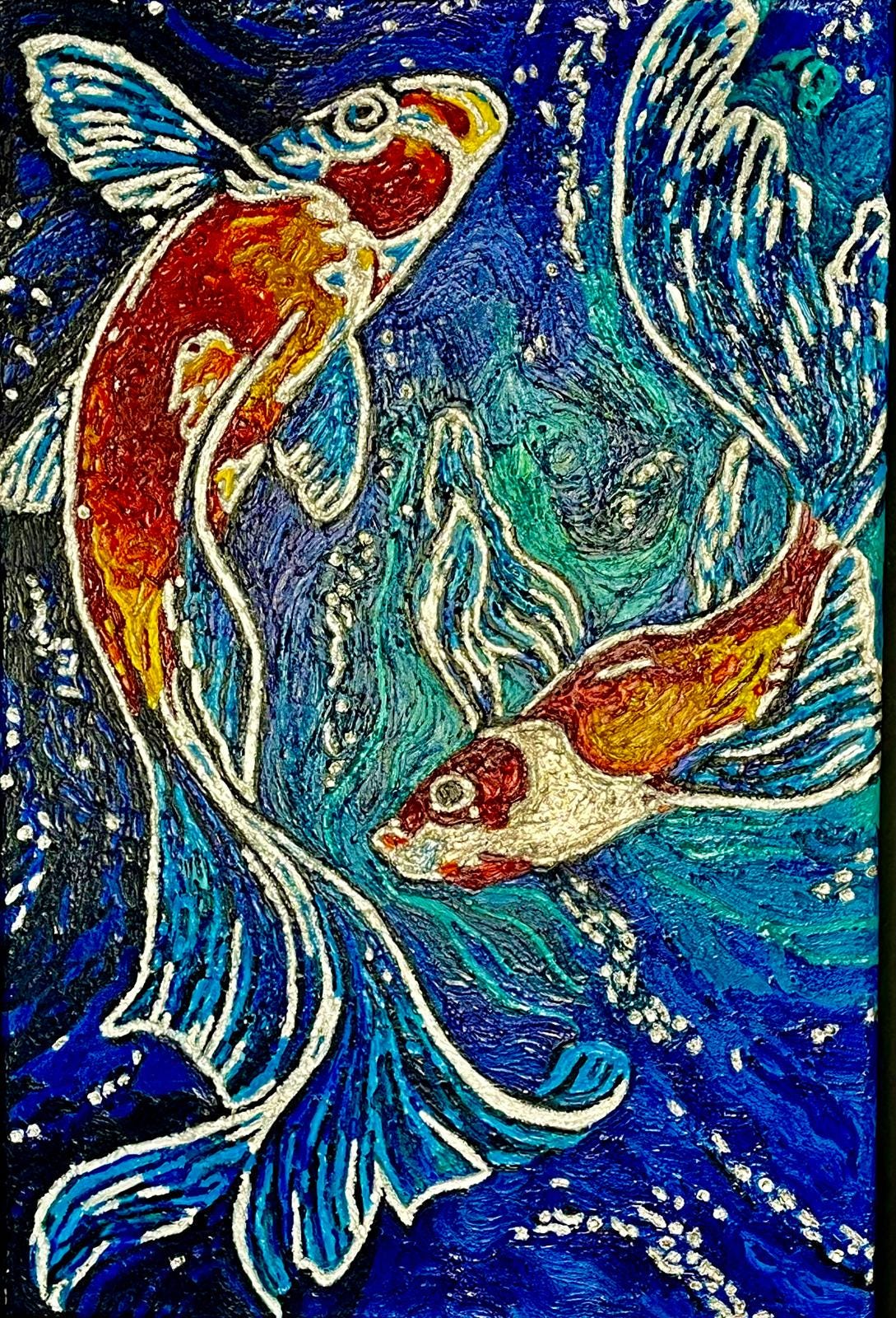 Circling Koi - Original Unique Melted Wax Art on Canvas - Etsy