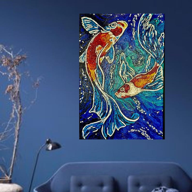 Circling Koi - Original Unique Melted Wax Art on Canvas - Etsy
