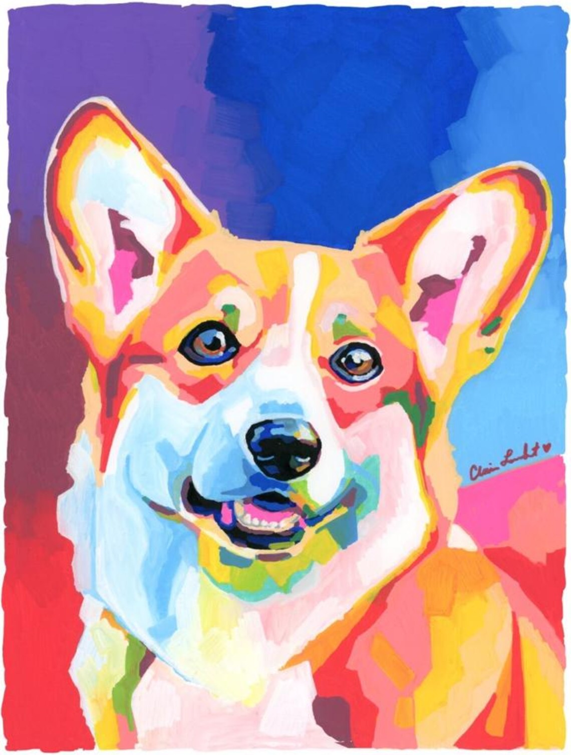 Corgi Art Print, Colorful Dog Wall Art, Corgi Lover Gift, Maximalist ...
