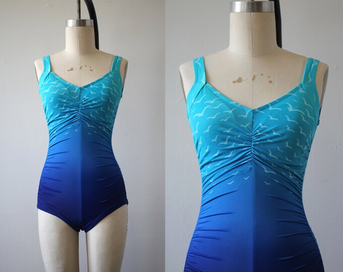 Vintage 1980s Bathing Suit / 80s One Piece Swimsuit / 80s Blue Ombre ...