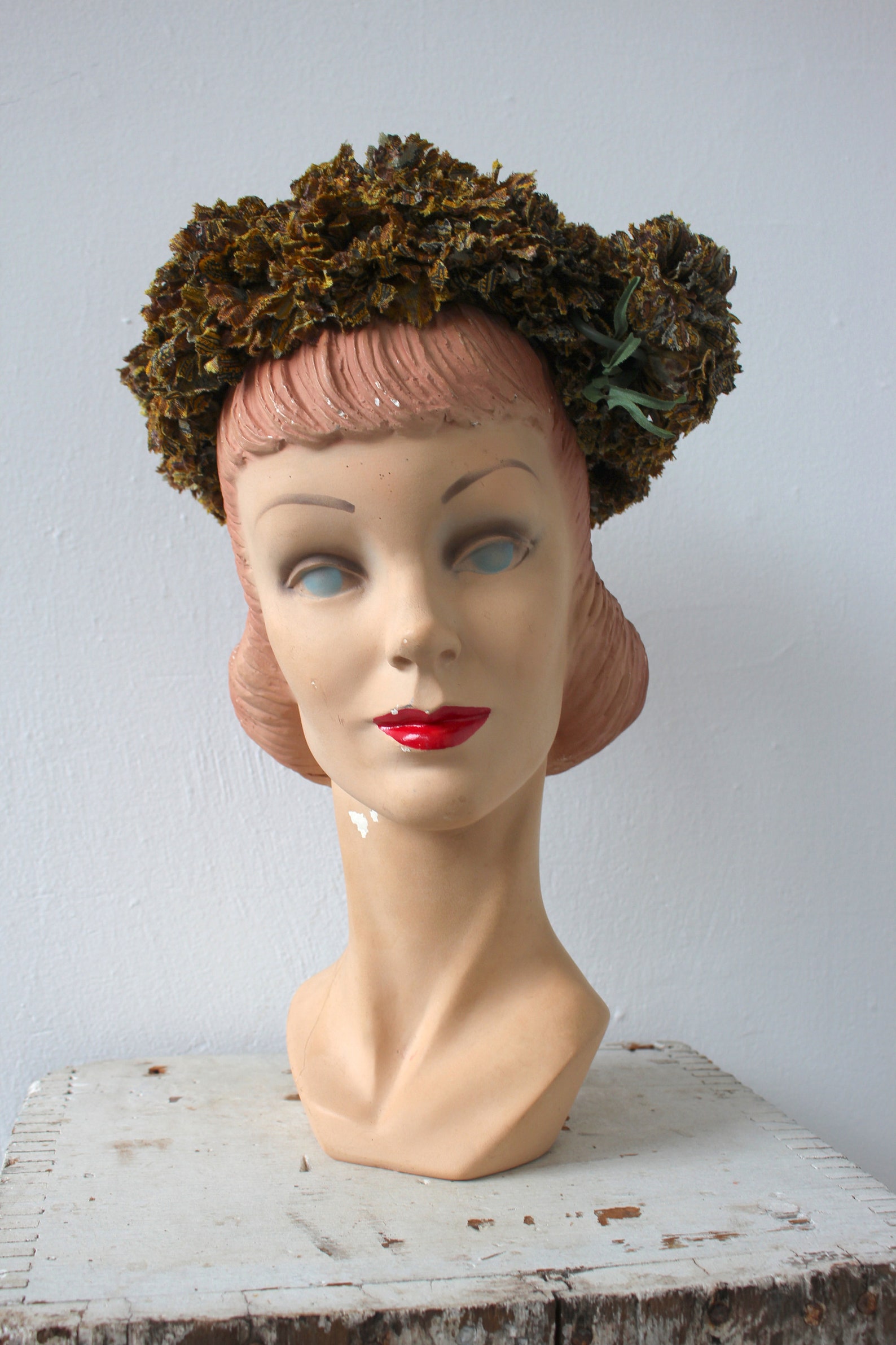 Vintage 1950s Hat / 50s Moss Hat / 3d Fluff Hat / Cap Hat / - Etsy