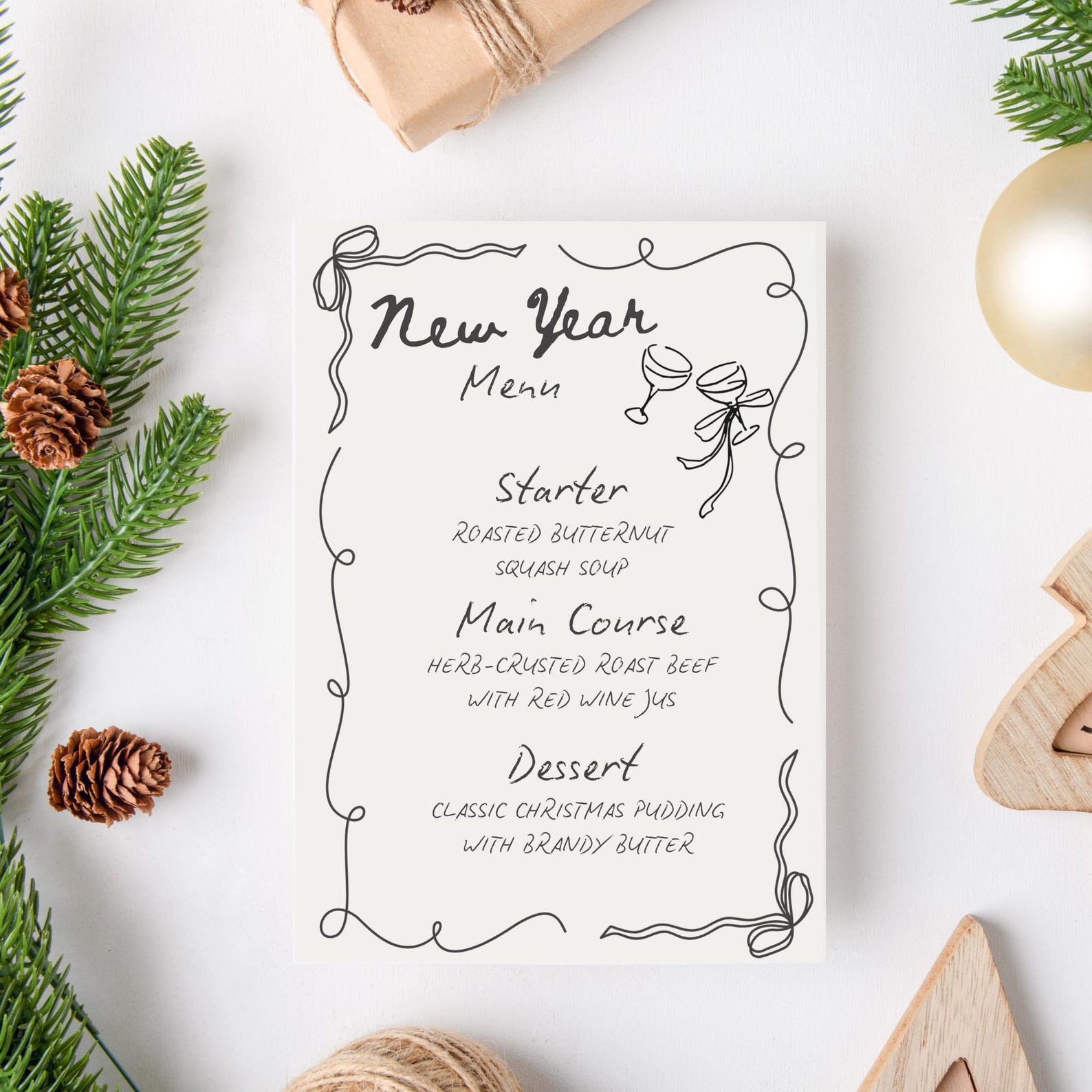 Printable New Year Menu, Editable New Year Menu Template, Instant ...