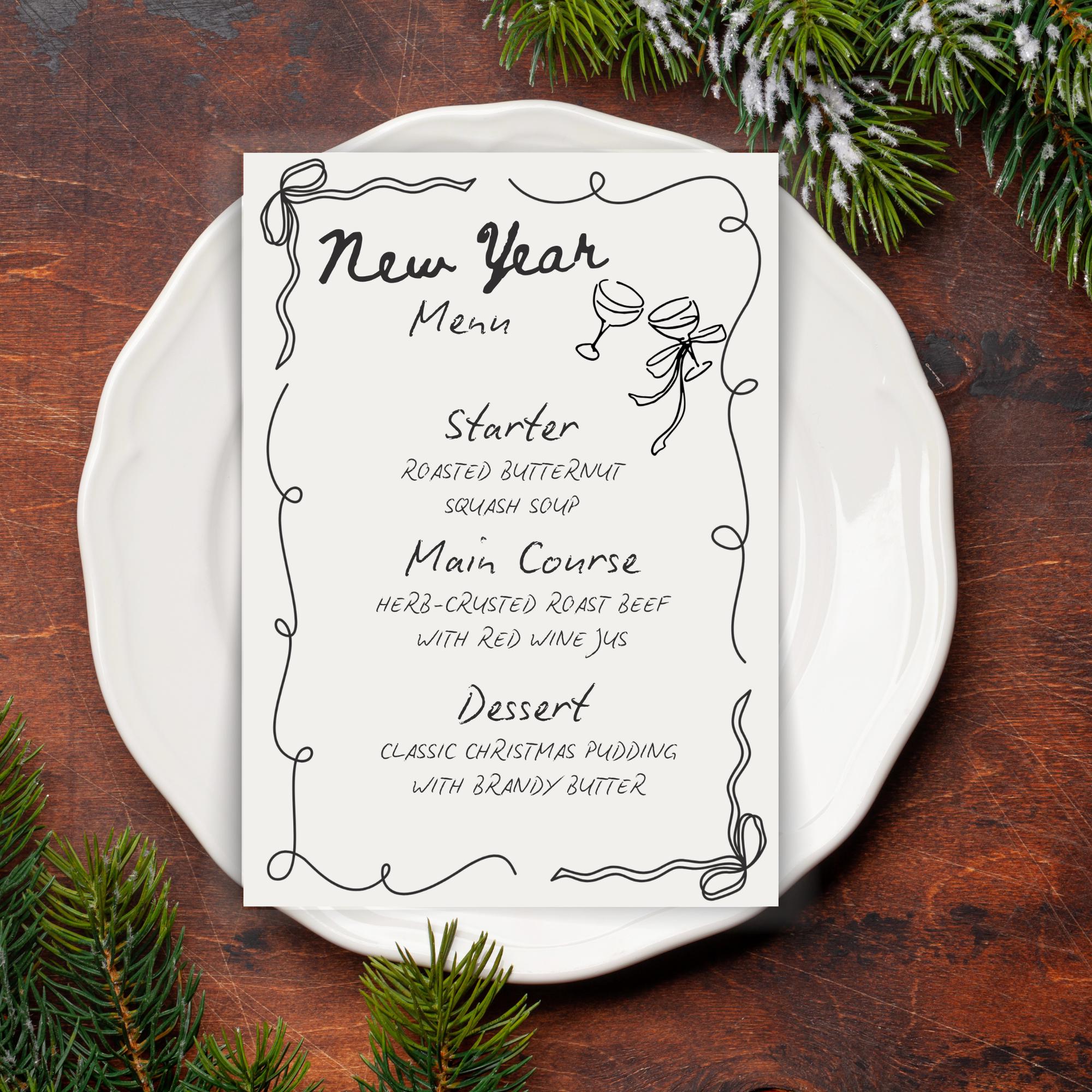 Printable New Year Menu, Editable New Year Menu Template, Instant ...