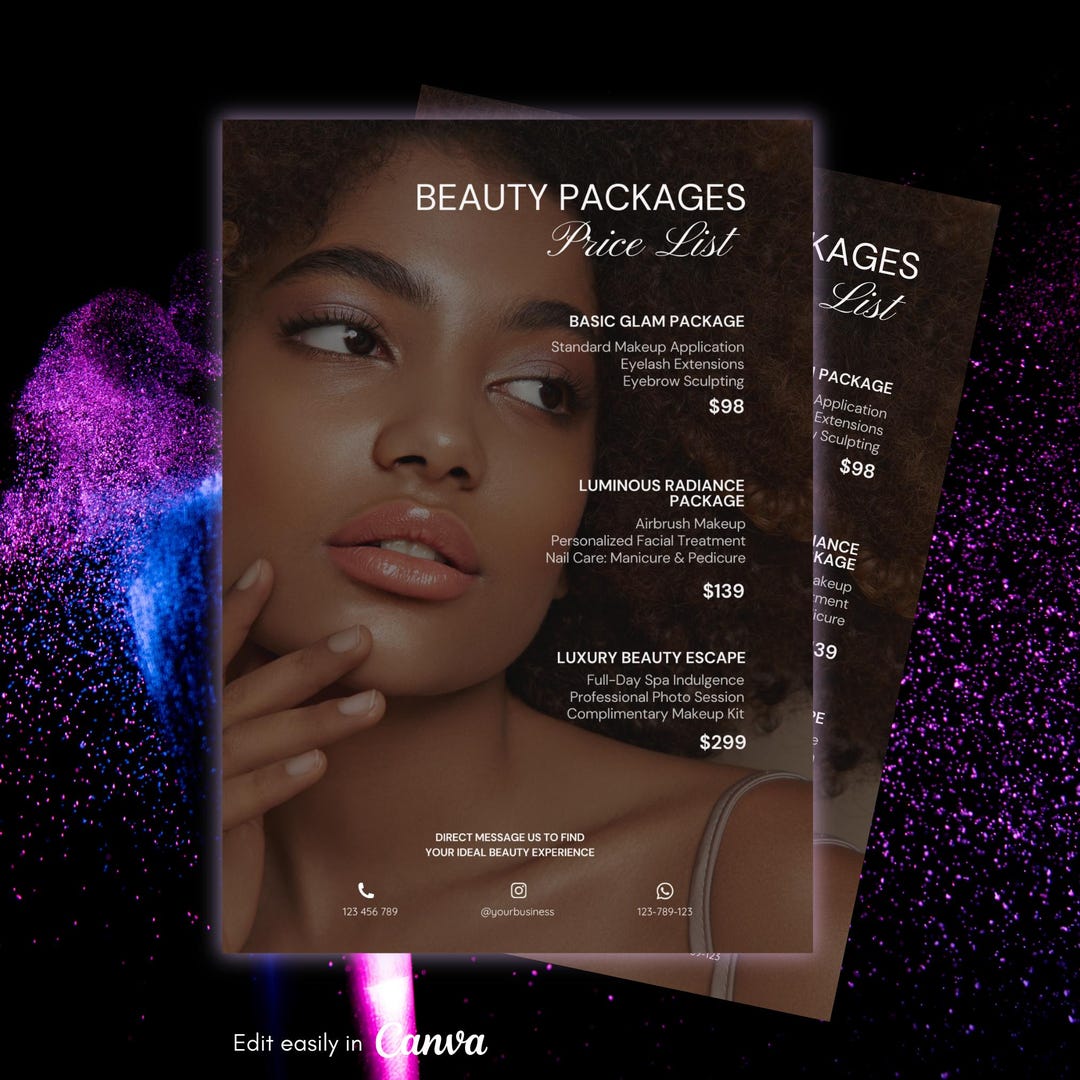 Makeup Salon Pricing List Template, Beauty Salon Price List Template ...