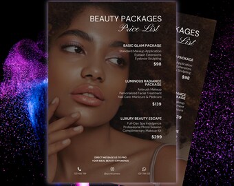 Price List Template, Beauty Salon Pricing List Template, Printable ...