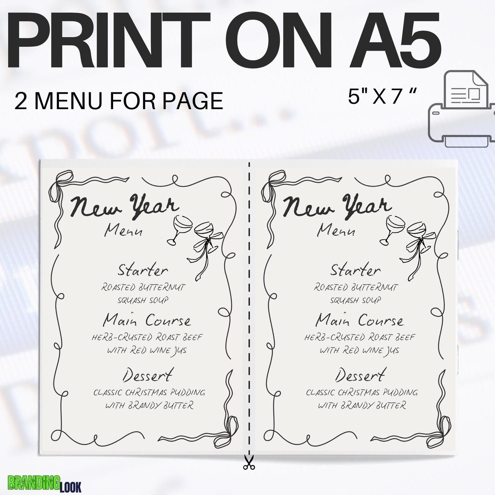 Printable New Year Menu, Editable New Year Menu Template, Instant ...