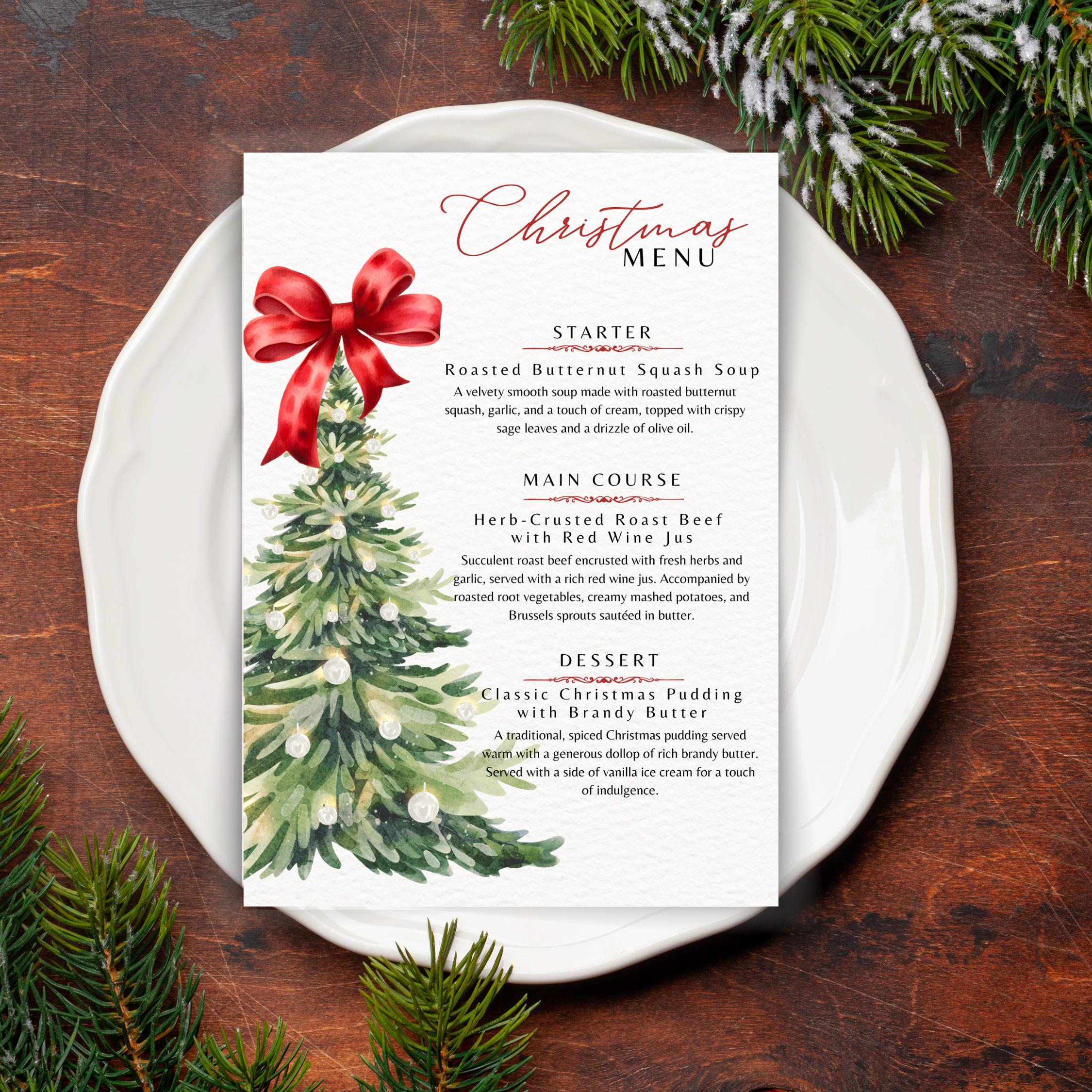 Christmas Menu Template, Printable Christmas Menu, Editable Menu ...