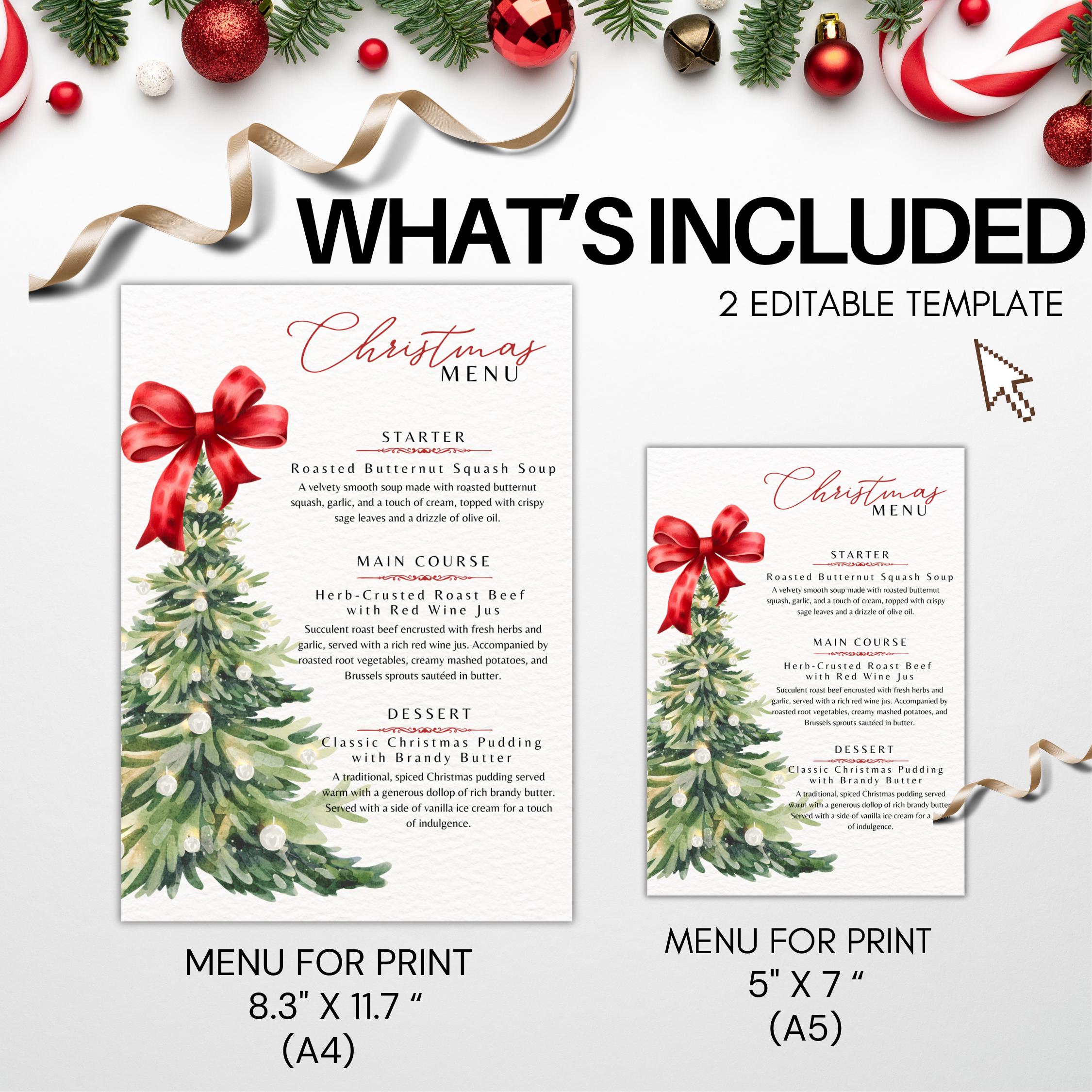 Christmas Menu Template, Printable Christmas Menu, Editable Menu ...