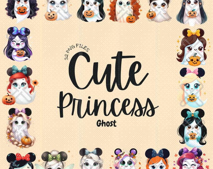 Cute Cartoon Inspired Princess Ghost Clipart Set 32 PNG - Etsy