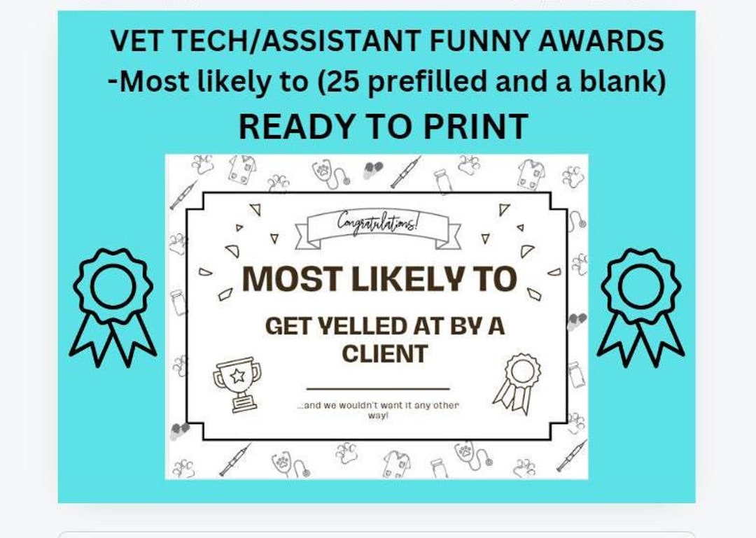 Vet Tech Week Funny Awards Most Likely to - READY TO PRINT - Etsy