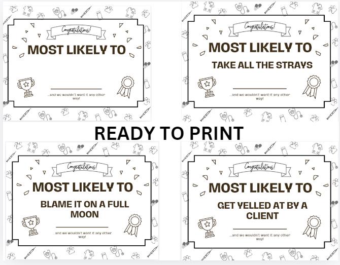 Vet Tech Week Funny Awards Most Likely to - READY TO PRINT - Etsy
