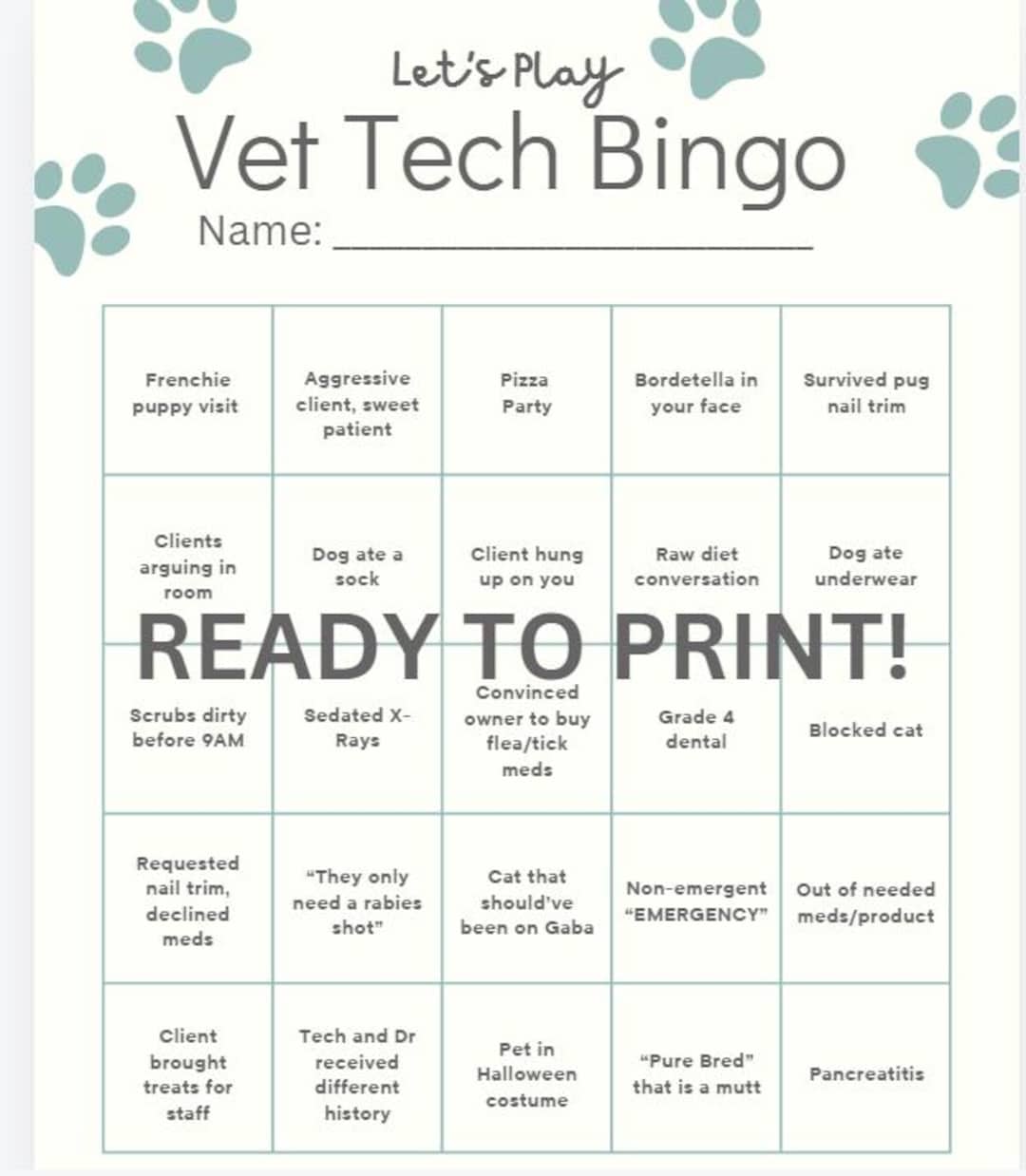 Vet Tech Bingo Cards Digital Copy, 12 Ct - Etsy