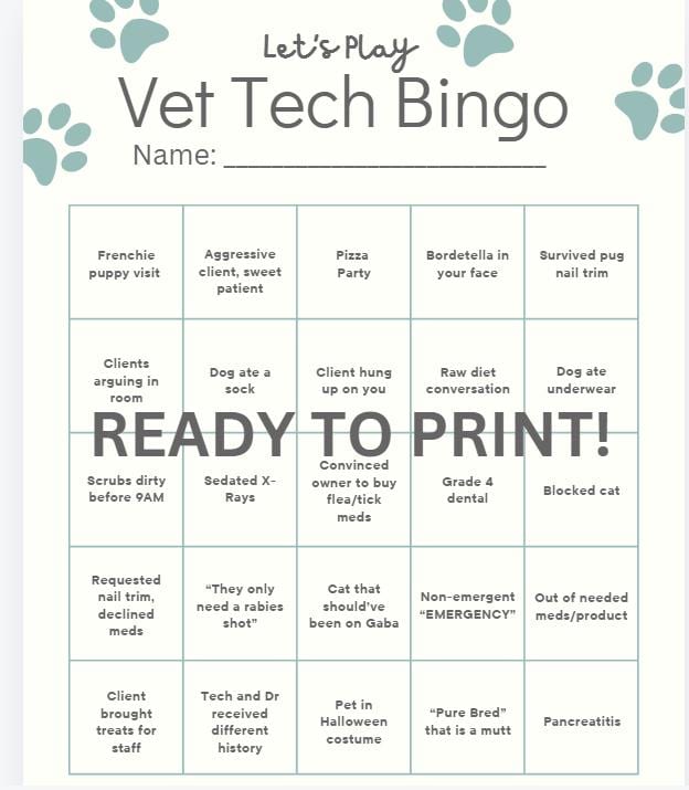 Vet Tech Bingo Cards Digital Copy, 12 Ct - Etsy