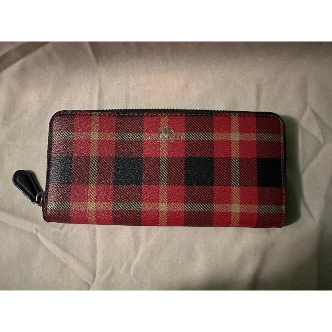 Coach Plaid Zip Wallet, Red & Black Tartan Design, Excellent Condition ...