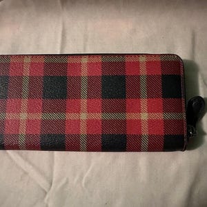 Coach Plaid Zip Wallet, Red & Black Tartan Design, Excellent Condition ...
