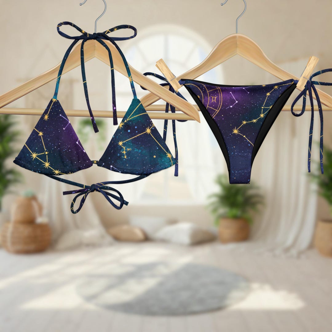 Stellar Eclipse String Bikini | Celestial Starry Sky Astrology Swimwear, Recycled Adjustable Tie ...