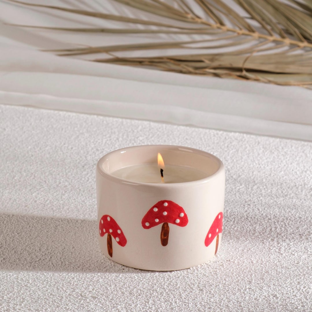 Mushroom (toadstool) Ceramic Mug Candle – Soy Wax – Cottagecore Gift ...
