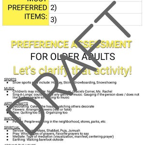 Preference Assessment for Older Adults & Seniors, Reinforcer Survey or ...
