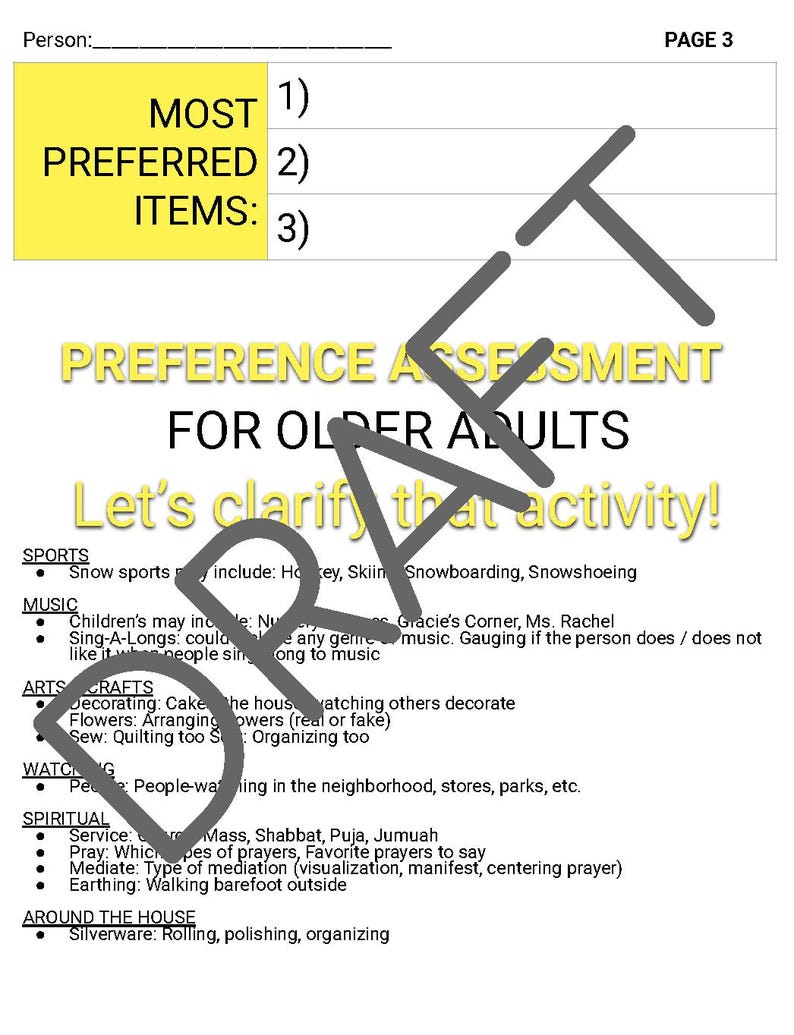 Preference Assessment for Older Adults & Seniors, Reinforcer Survey or ...