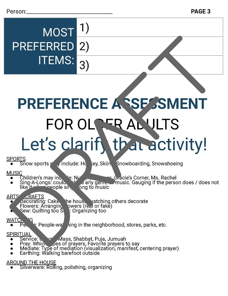 Preference Assessment for Older Adults & Seniors, Reinforcer Survey or ...