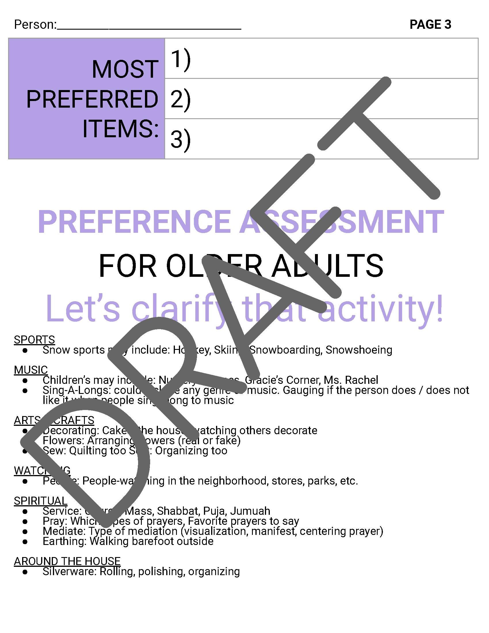 Preference Assessment for Older Adults & Seniors, Reinforcer Survey or ...