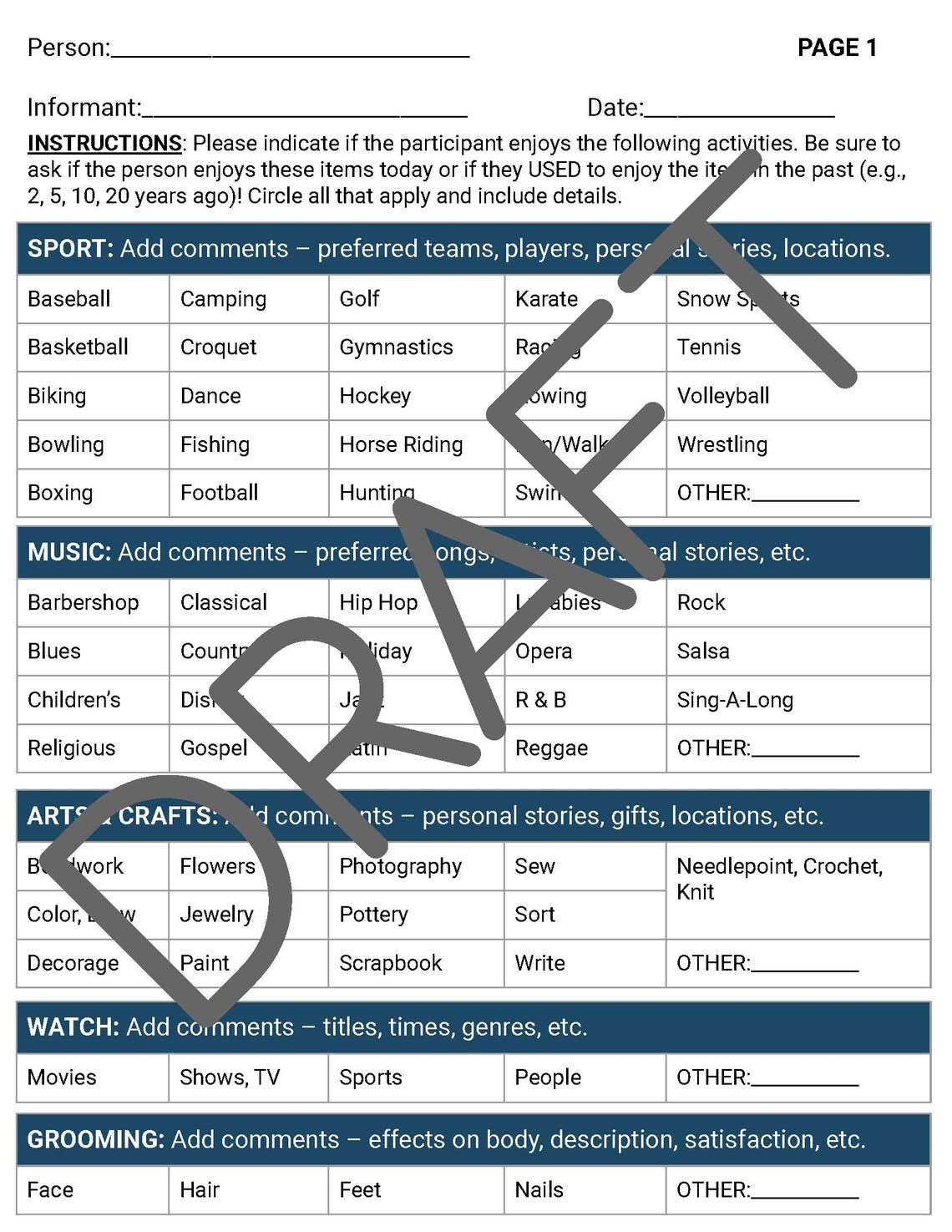 Preference Assessment for Older Adults & Seniors, Reinforcer Survey or ...