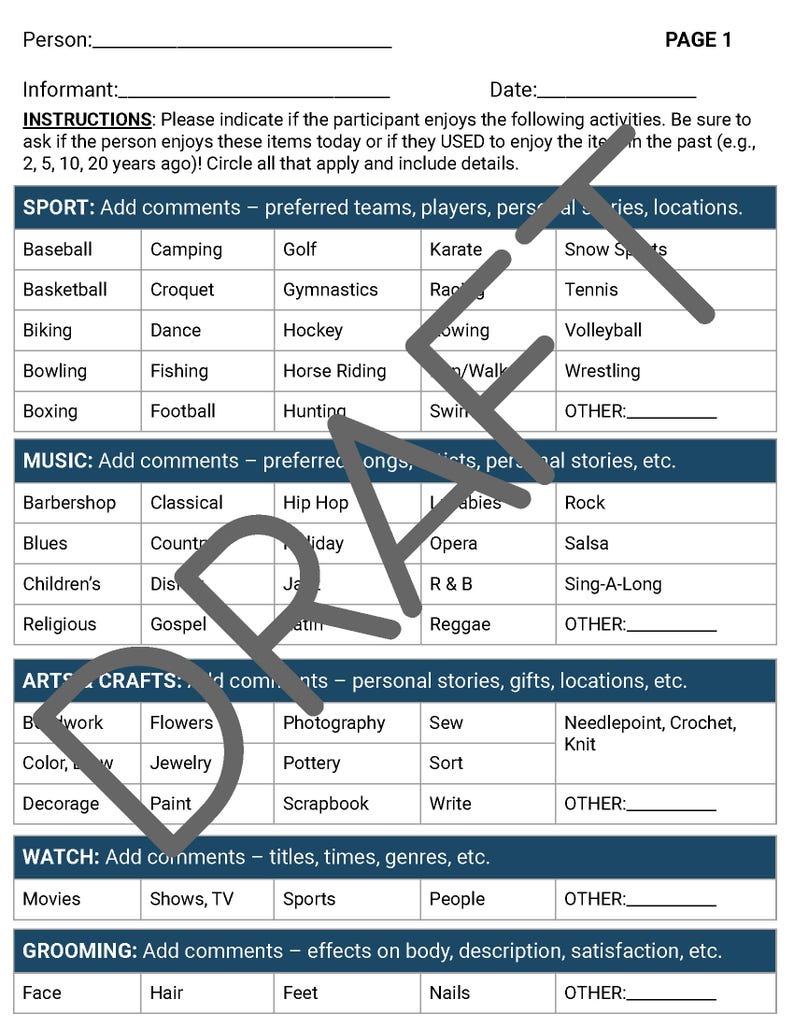 Preference Assessment for Older Adults & Seniors, Reinforcer Survey or ...