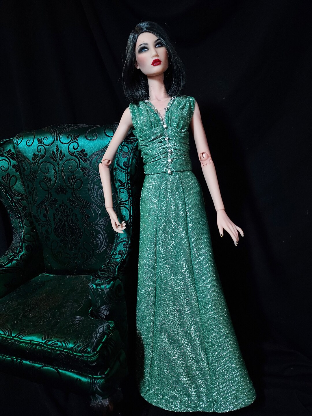 Green Glitter Knit Gown With Beading - Fits Kingdom - Ficon Dolls ...