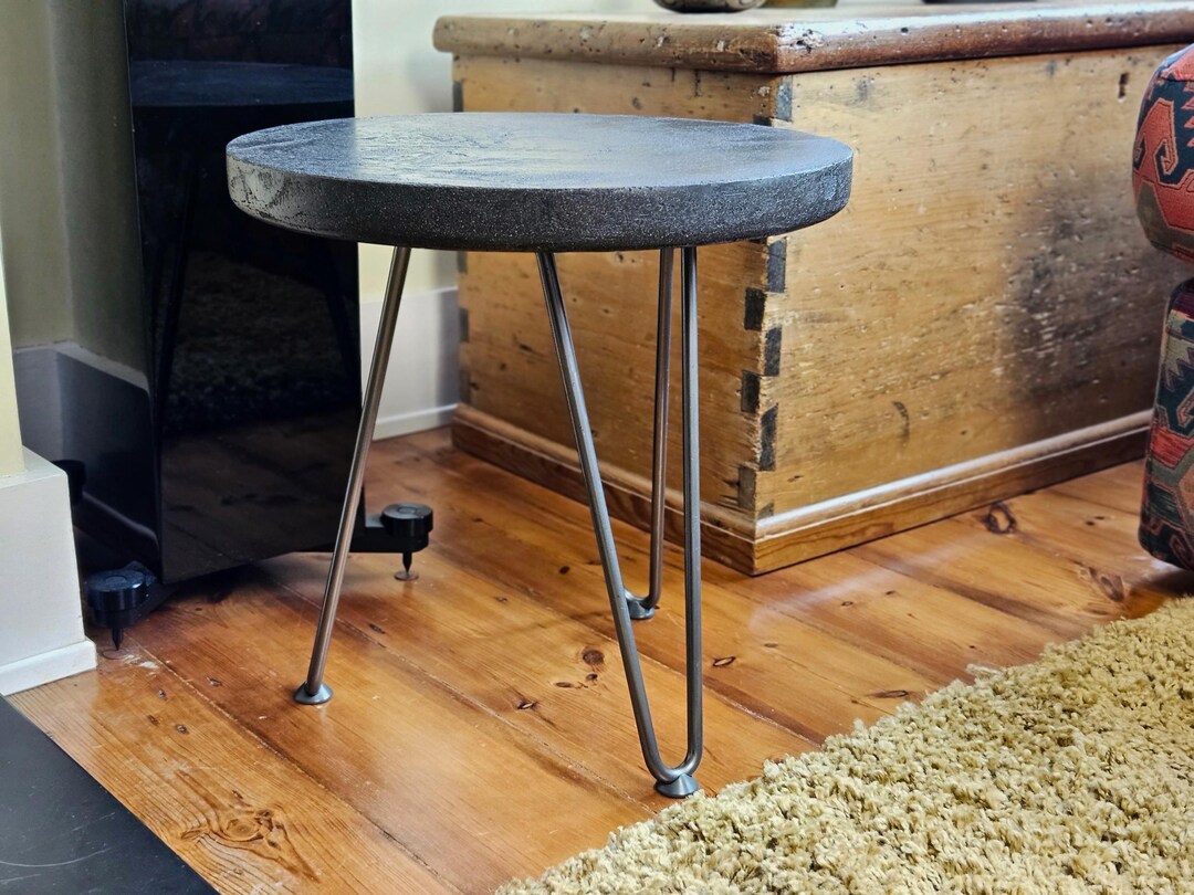 Polished Microcement End Table With Hairpin Legs - Etsy