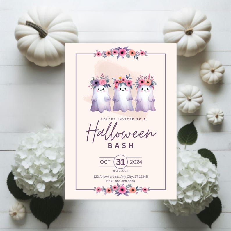 Editable Halloween Ghosts With Flower Crowns Invitation | Customizable ...