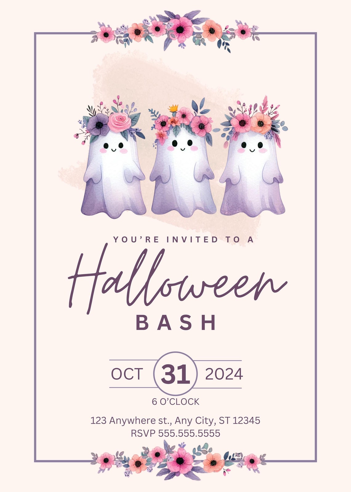 Editable Halloween Ghosts With Flower Crowns Invitation | Customizable ...