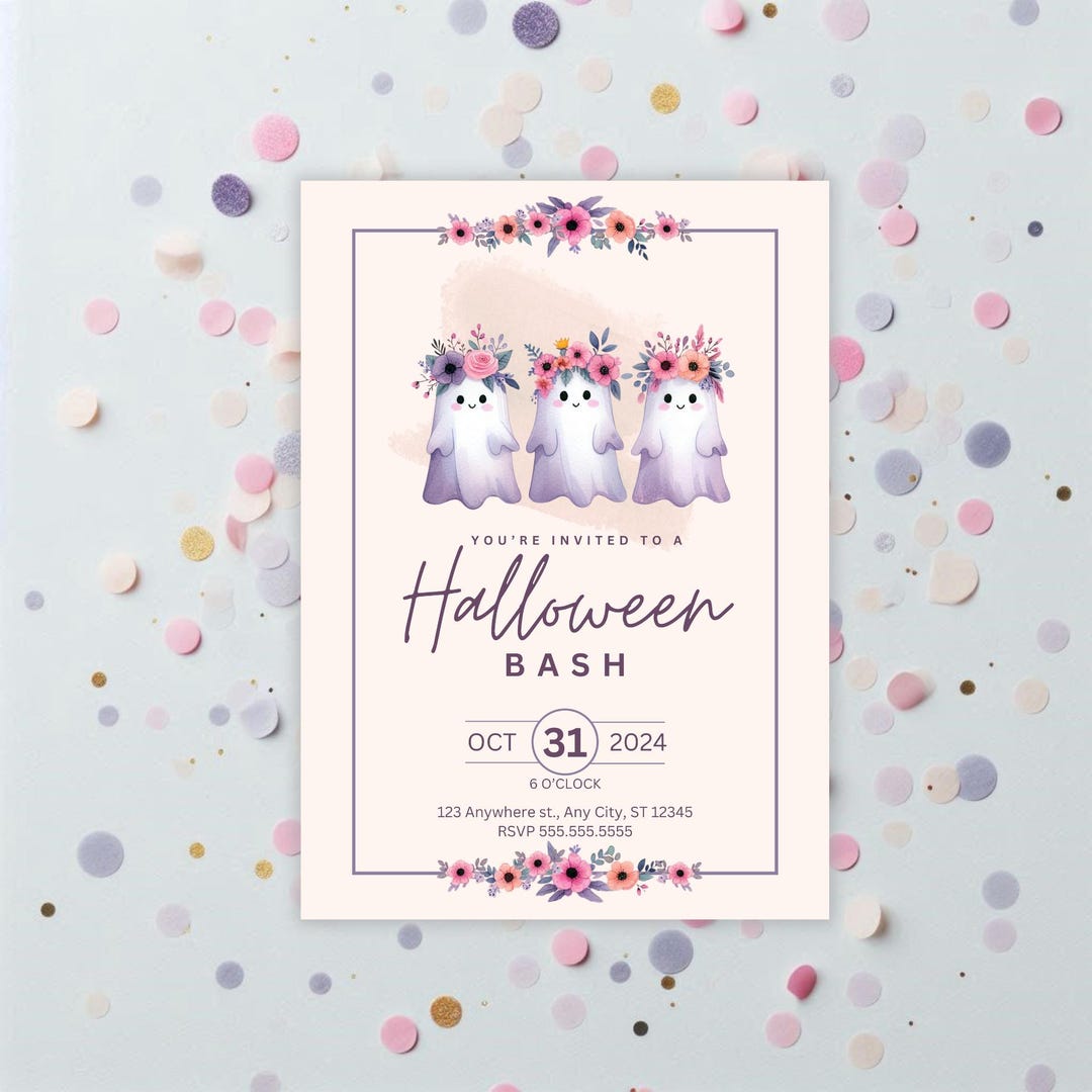 Editable Halloween Ghosts With Flower Crowns Invitation | Customizable ...