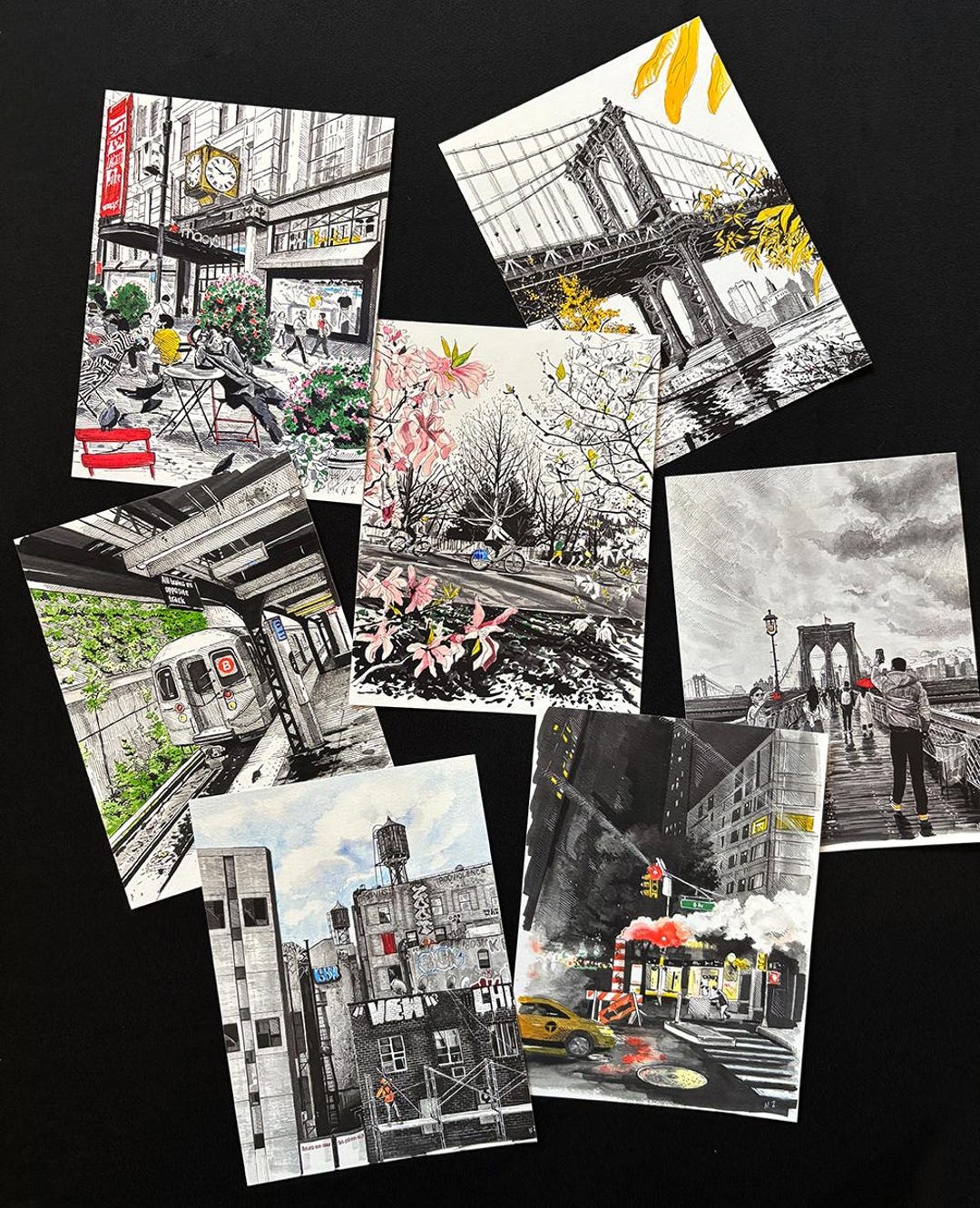 Mini Cards Set 4x5.3 Inches, New York City Drawings, NYC Souvenir, NYC ...