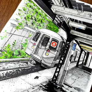 New York City Original Drawing, Prospect Park NYC Subway Station ...