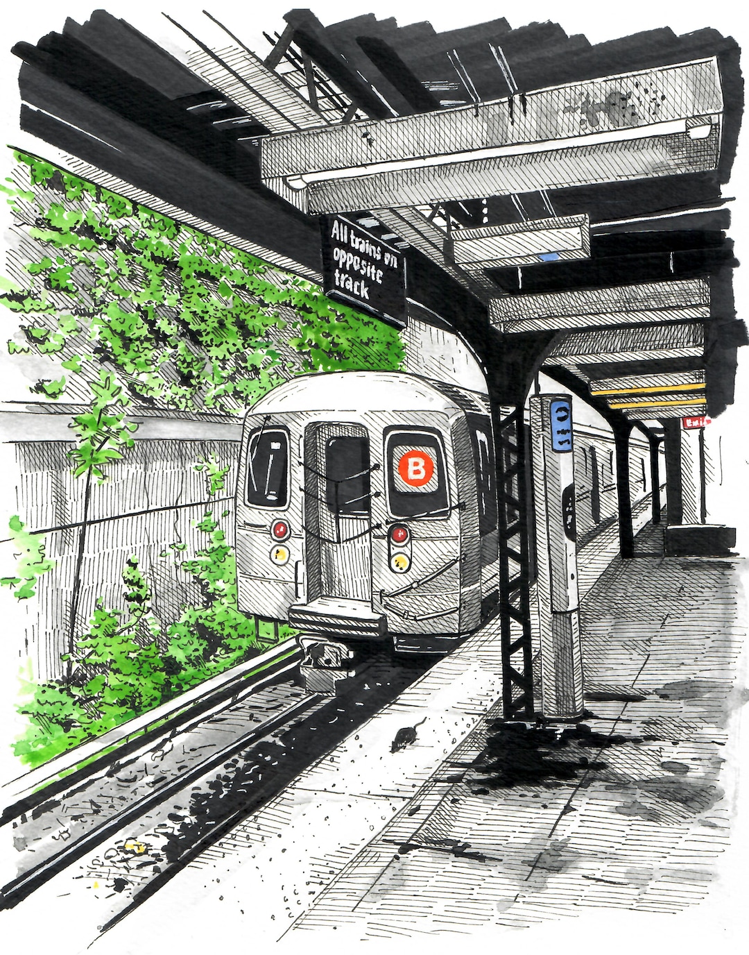 New York City Drawing, Prospect Park NYC Subway Station Painting ...
