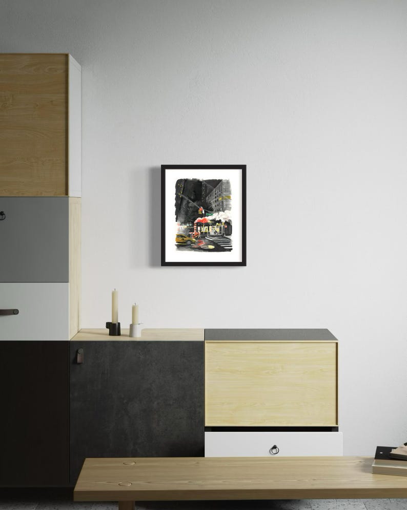 Night New York City Drawing, 8 Avenue, Art Sketching Print, Wall Art ...