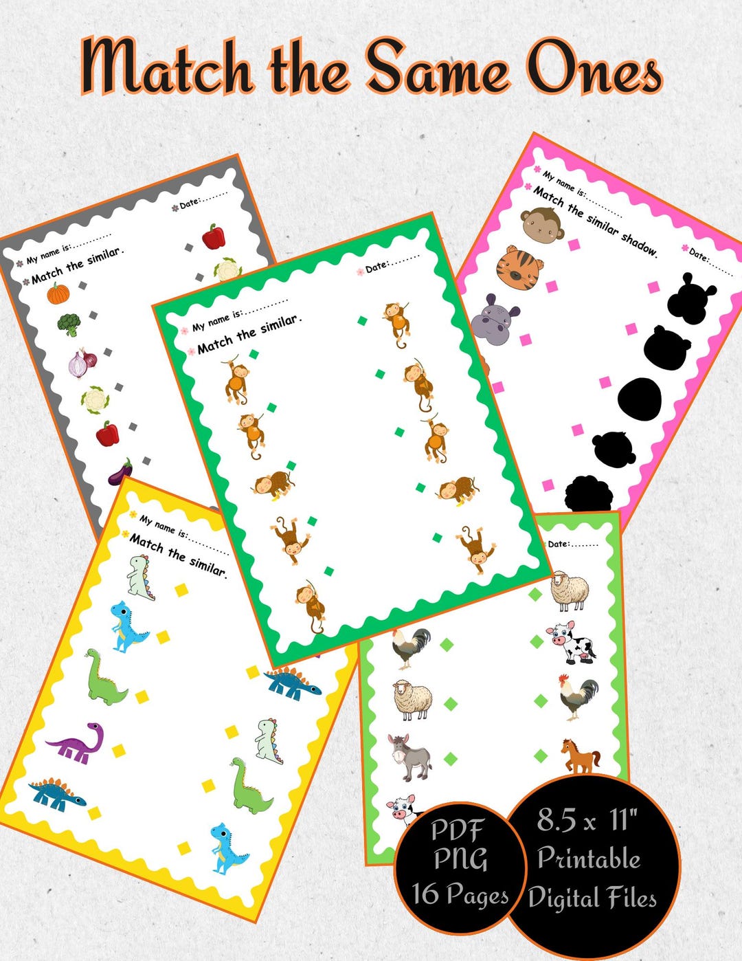 Printable Matching Game for Kids,matching Worksheets, - Etsy