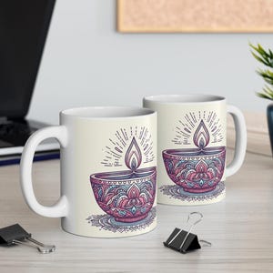 Chai Coffee Mug 11oz With Diwali Diya Design, Fall Boho Decor Gift - Etsy