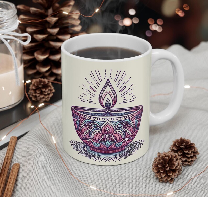 Chai Coffee Mug 11oz With Diwali Diya Design, Fall Boho Decor Gift - Etsy