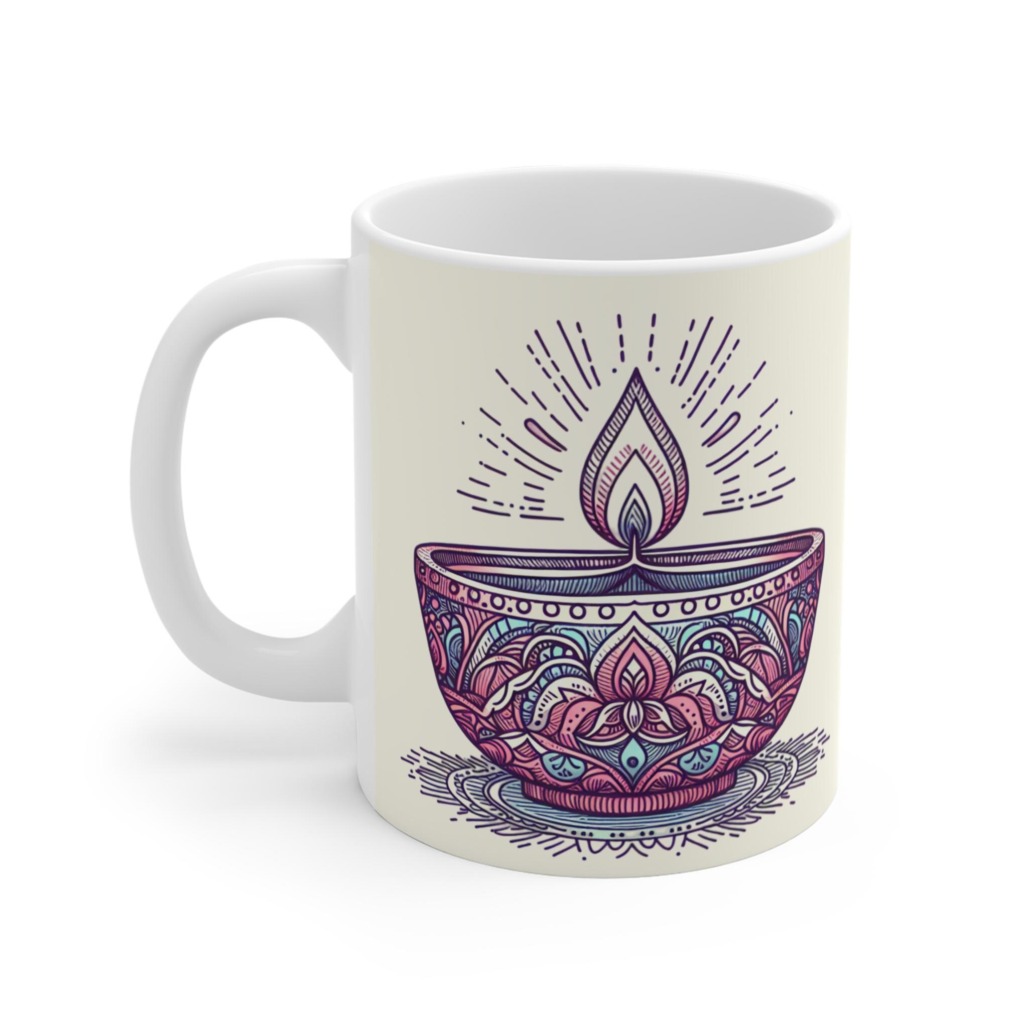Chai Coffee Mug 11oz With Diwali Diya Design, Fall Boho Decor Gift - Etsy