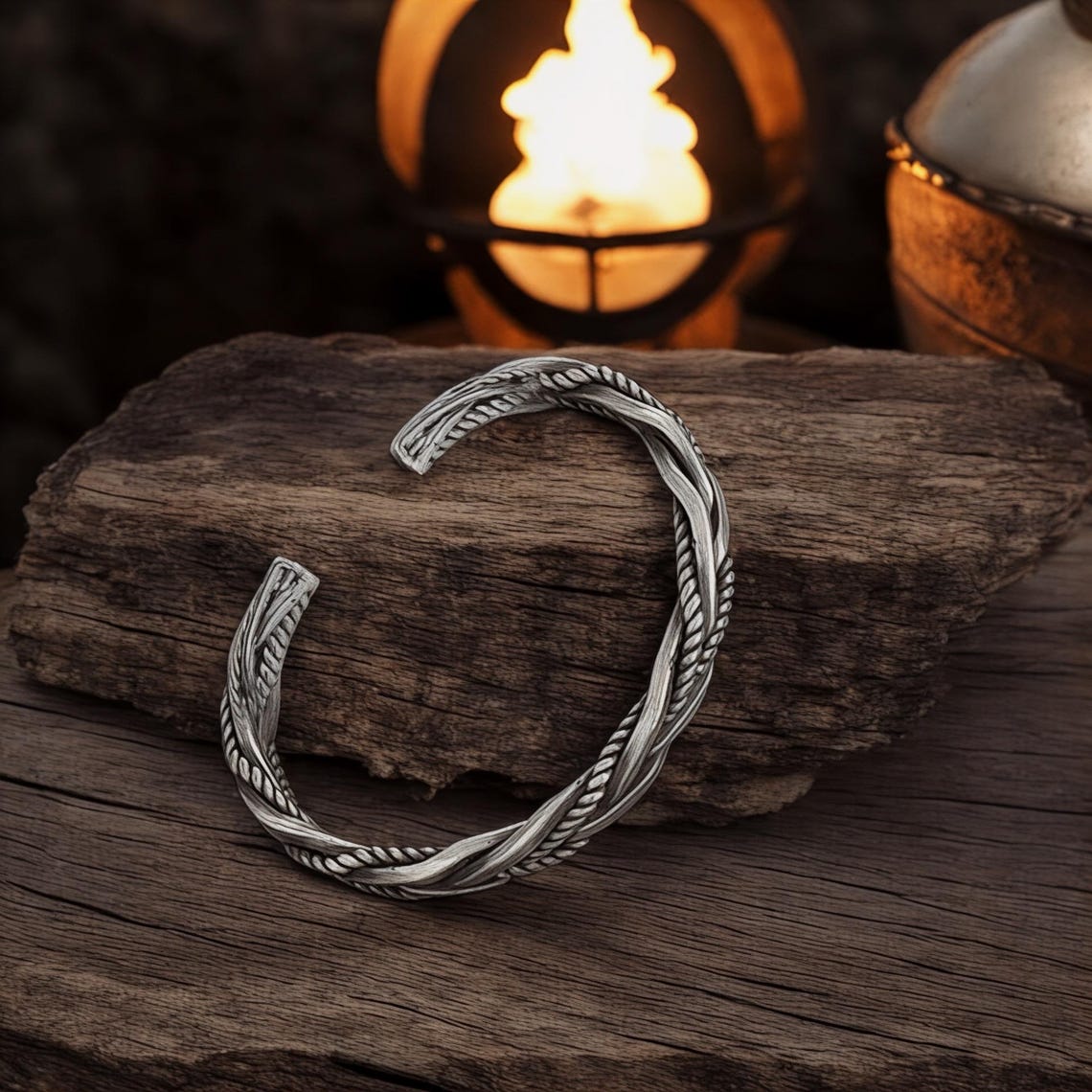 Viking Goth Twist Knot Bracelet for Men Vintage Silver Adjustable Cuff ...